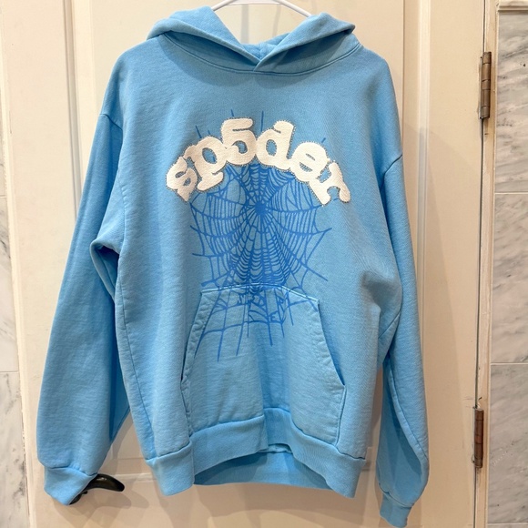 Sp5der | Shirts | Sp5der Sky Blue Rhinestone Web Hoodie Medium Nwot ...
